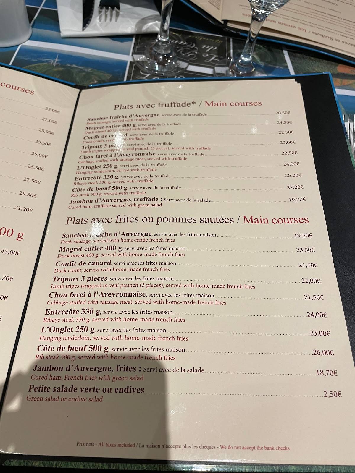 Menu au Restaurant Le Plomb du Cantal, Paris, 3 Rue de la Gaité