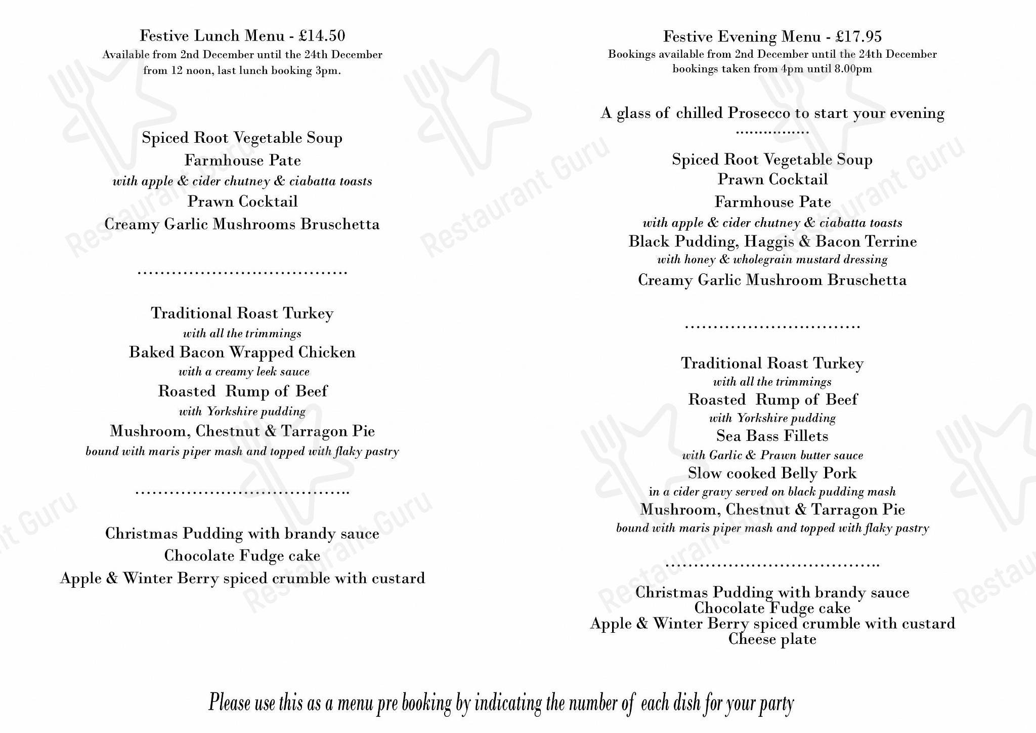Menu at Robin Hood pub & bar, Leigh