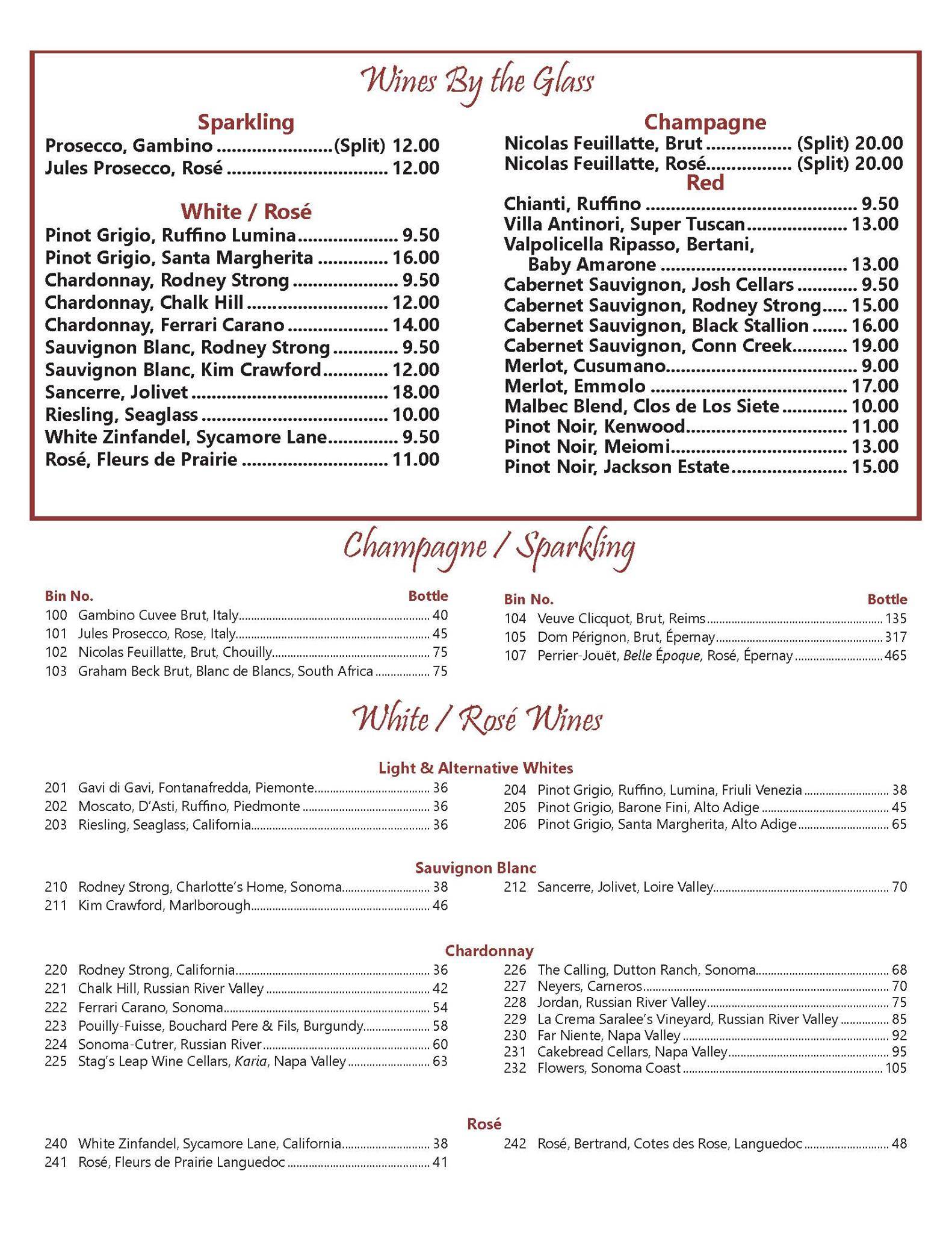 Menu at Frank & Dino's pub & bar, Lexington