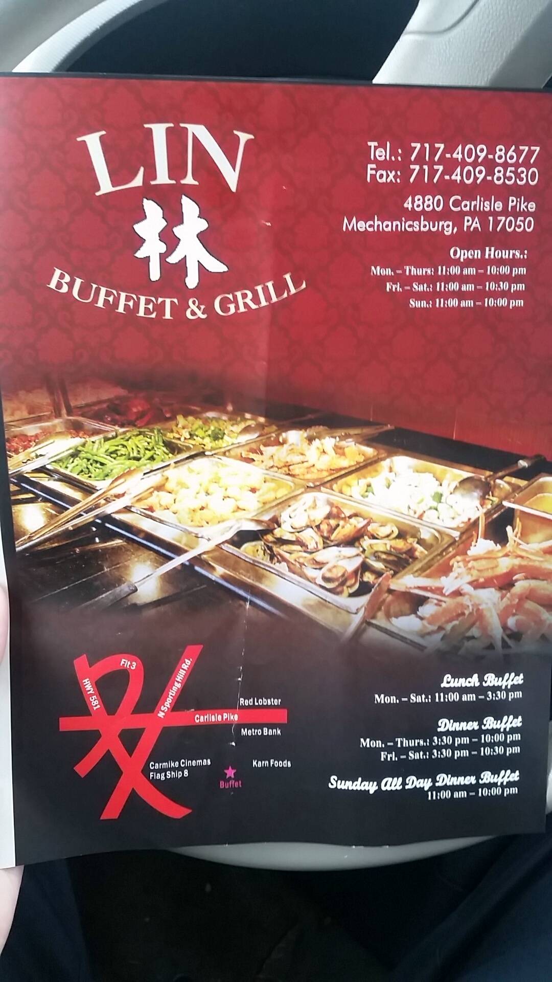 Menu at Lin Buffet restaurant, Mechanicsburg