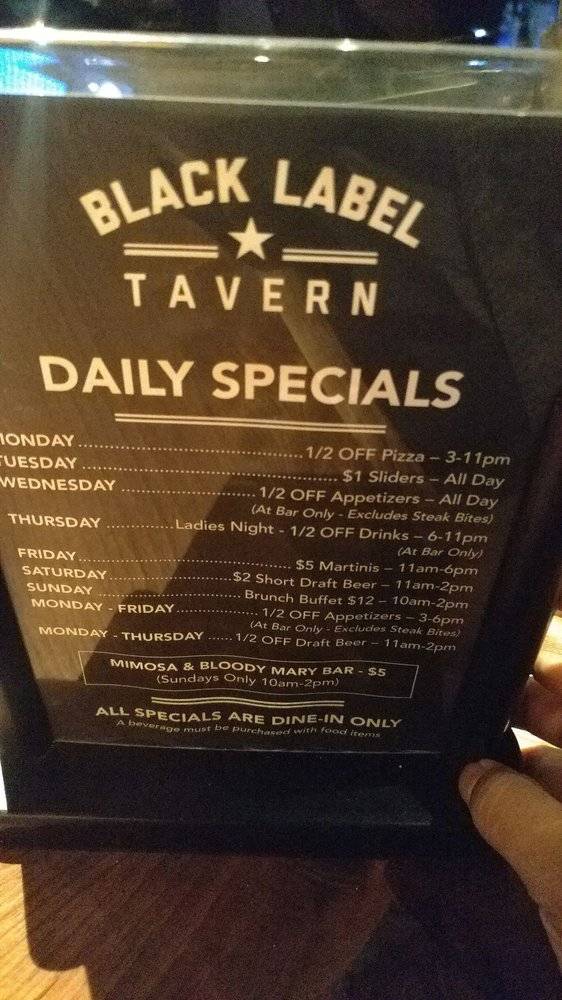 Menu at The Black Label Tavern Livonia pub & bar, Livonia