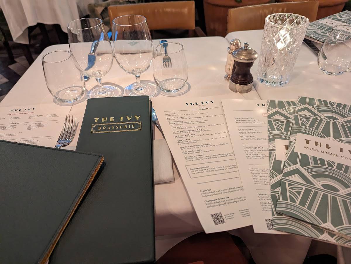 Menu at The Ivy Canary Wharf restaurant, London