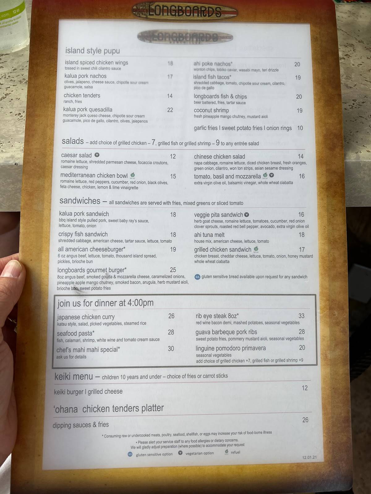 Menu at Longboards pub & bar, Kapolei