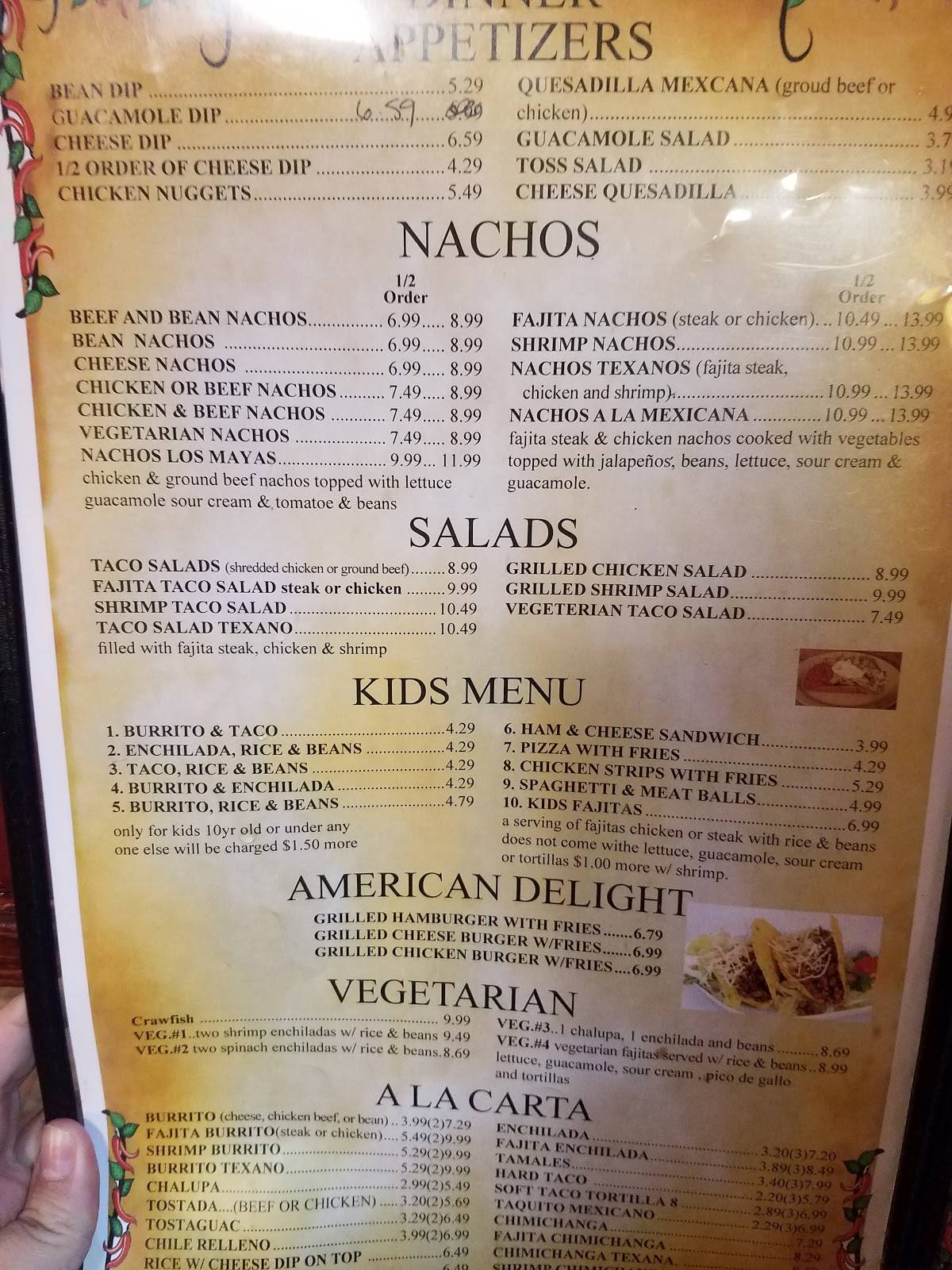 Menu at Los Mayas Mexican Restuarant restaurant, DeRidder, 804 N Pine St