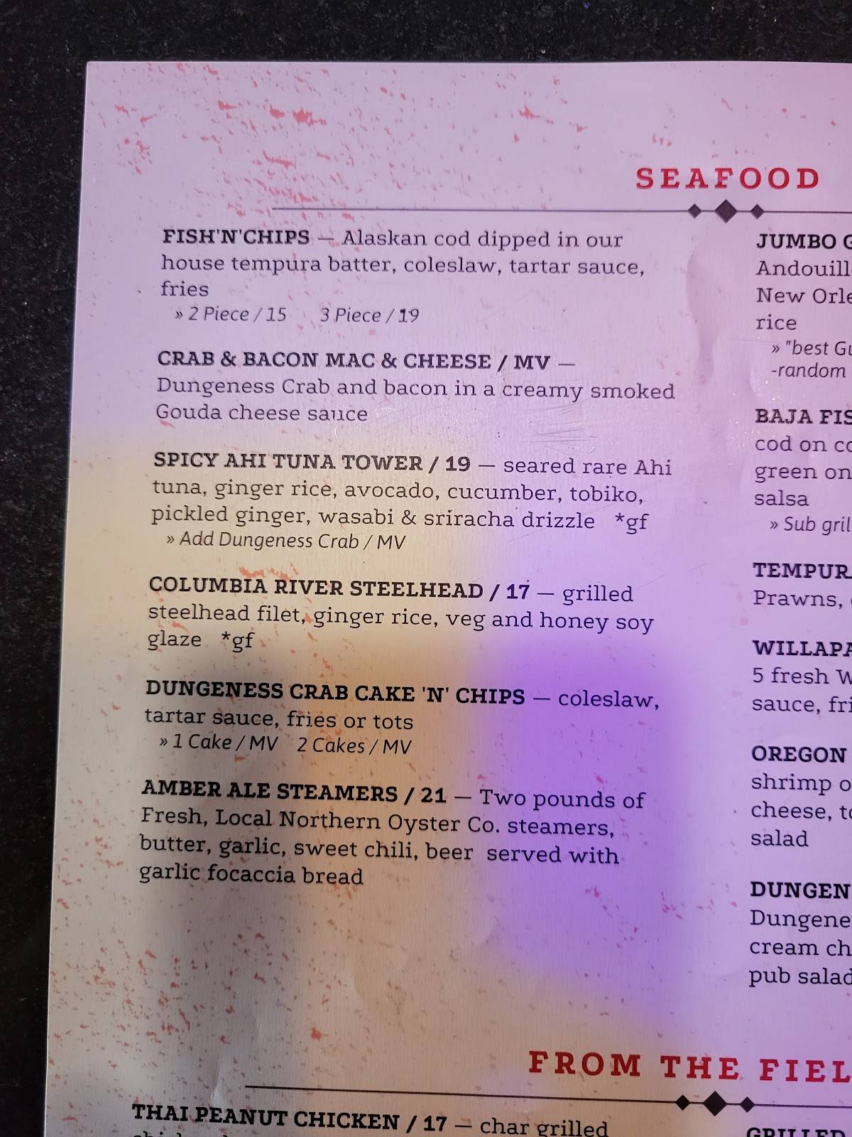 Menu at Lost Roo pub & bar, Long Beach
