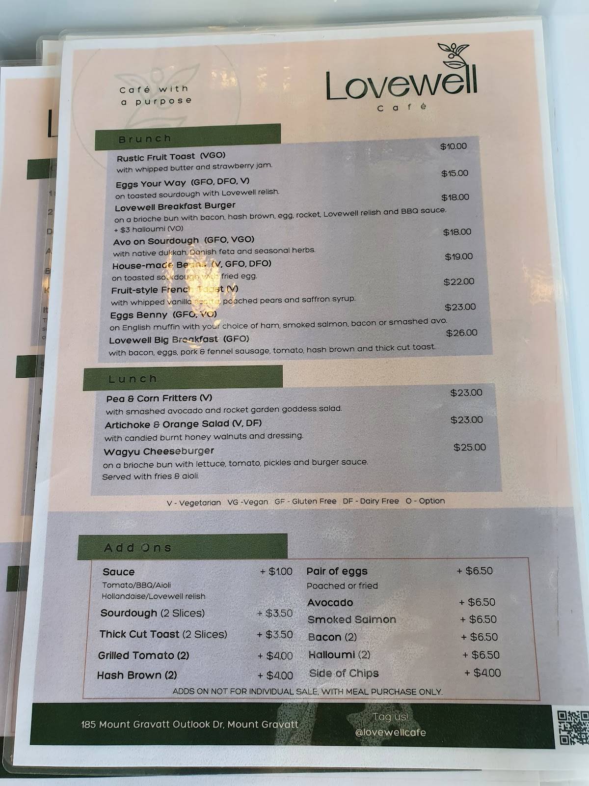 Menu at Lovewell Café cafe, Mount Gravatt