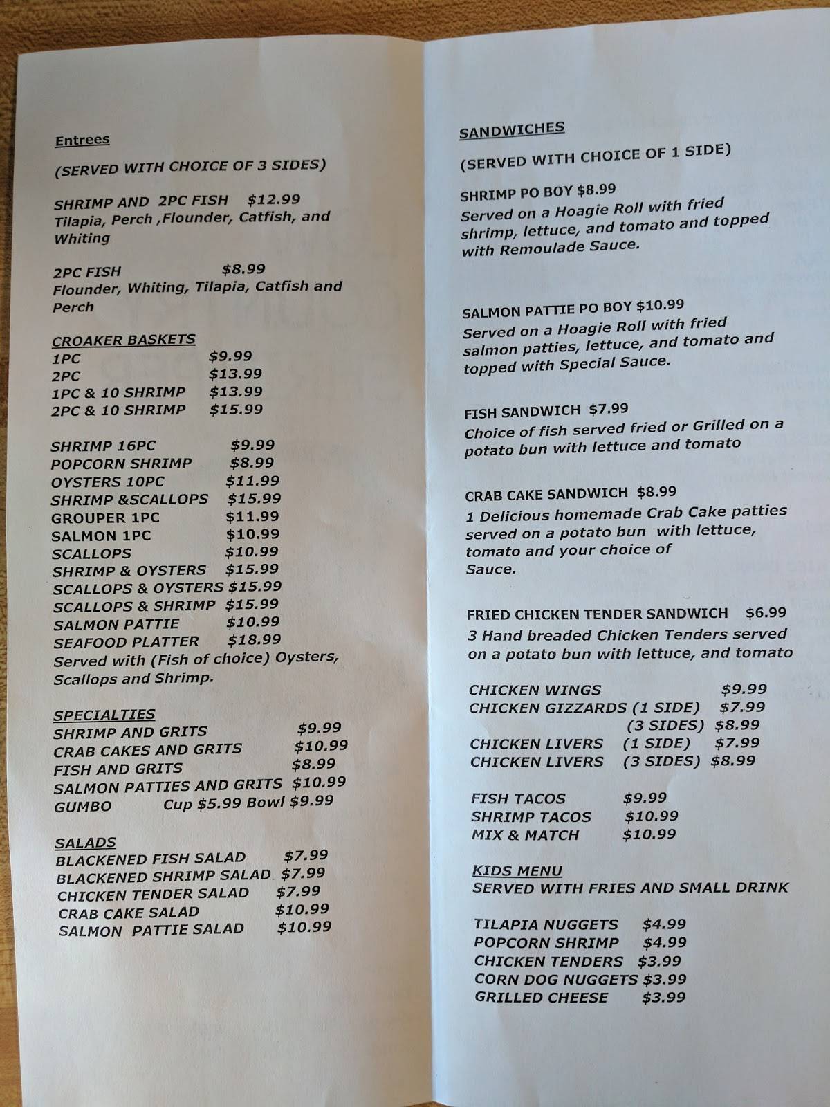 Menu at Low Country Shrimper restaurant, Mauldin