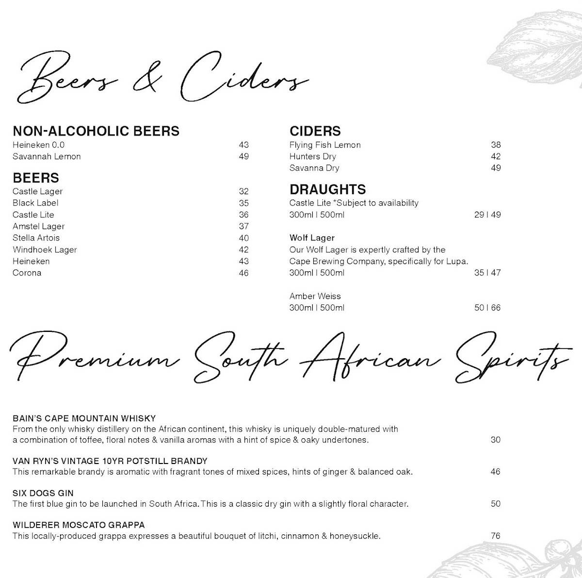 Menu at Lupa Osteria Lynnwood Bridge restaurant, Pretoria