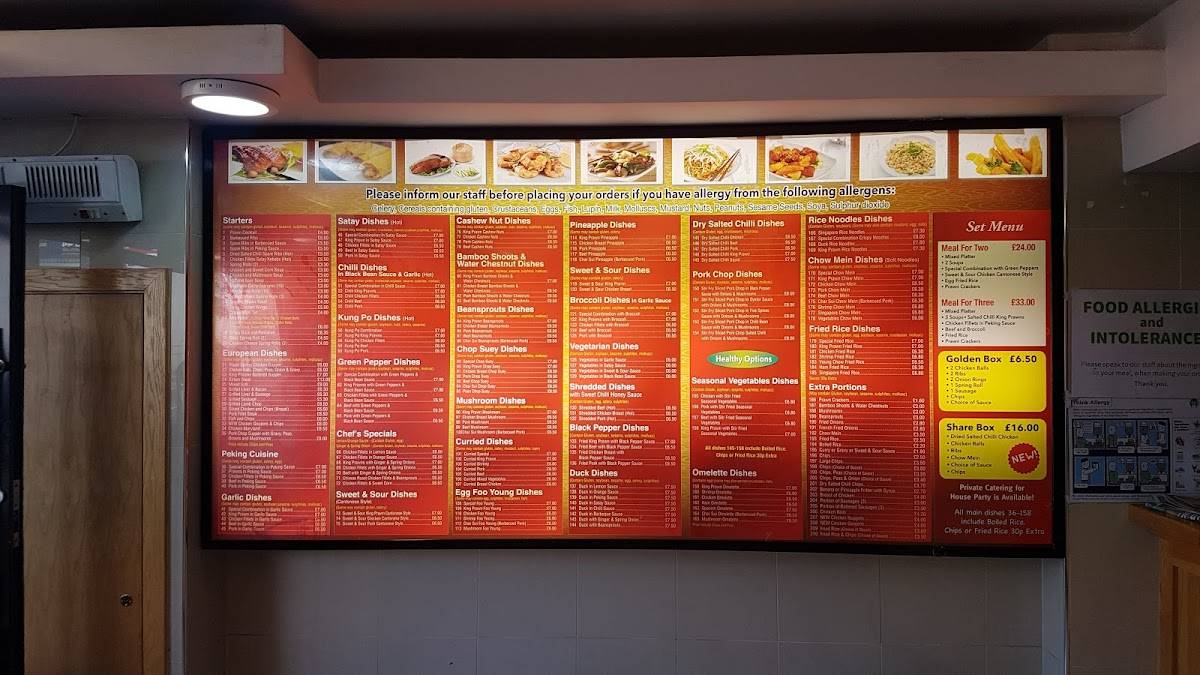 Menu at Golden Palace fast food, Lurgan