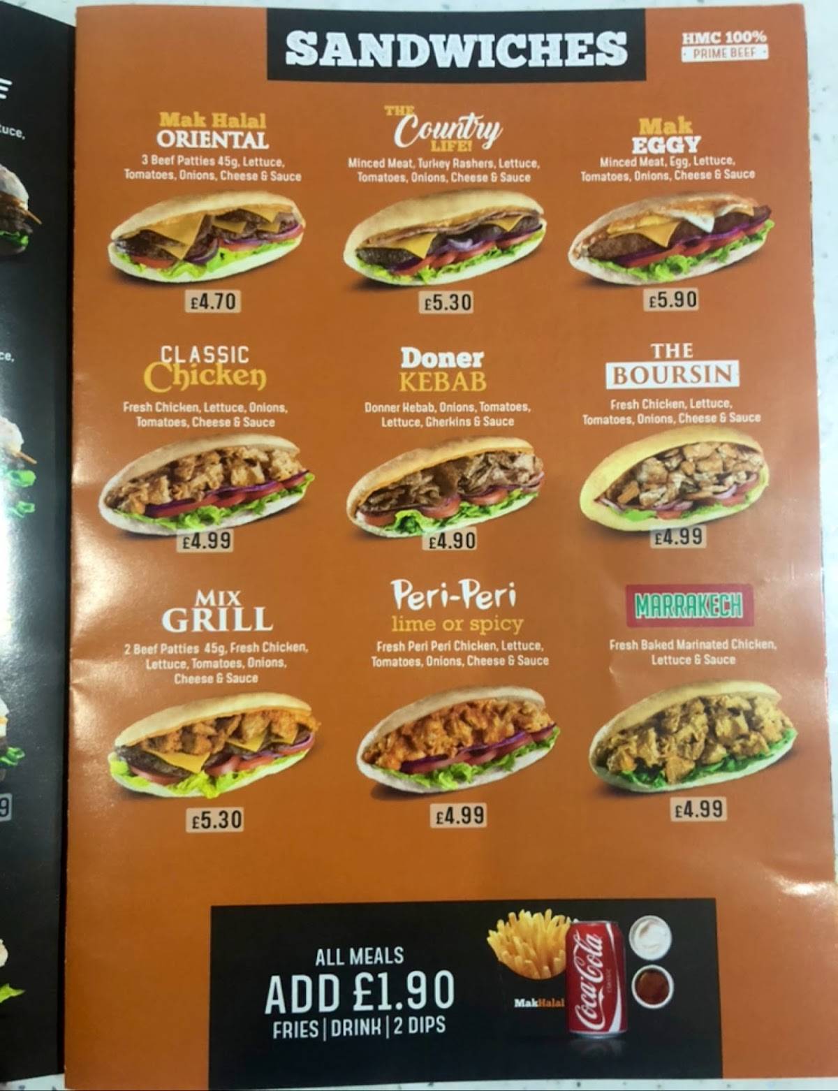Menu at M.A.K Halal pizzeria, Birmingham, 10 Muntz St
