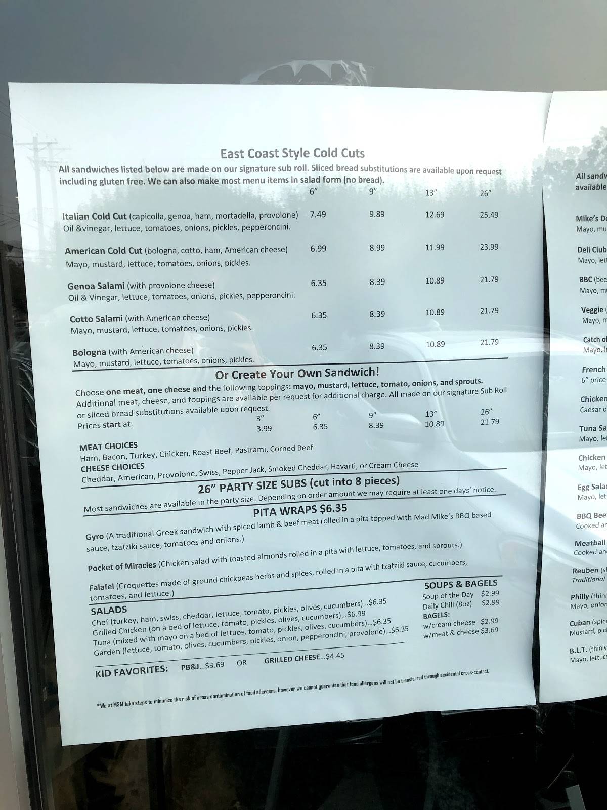 Menu at MSM Deli restaurant, Tacoma