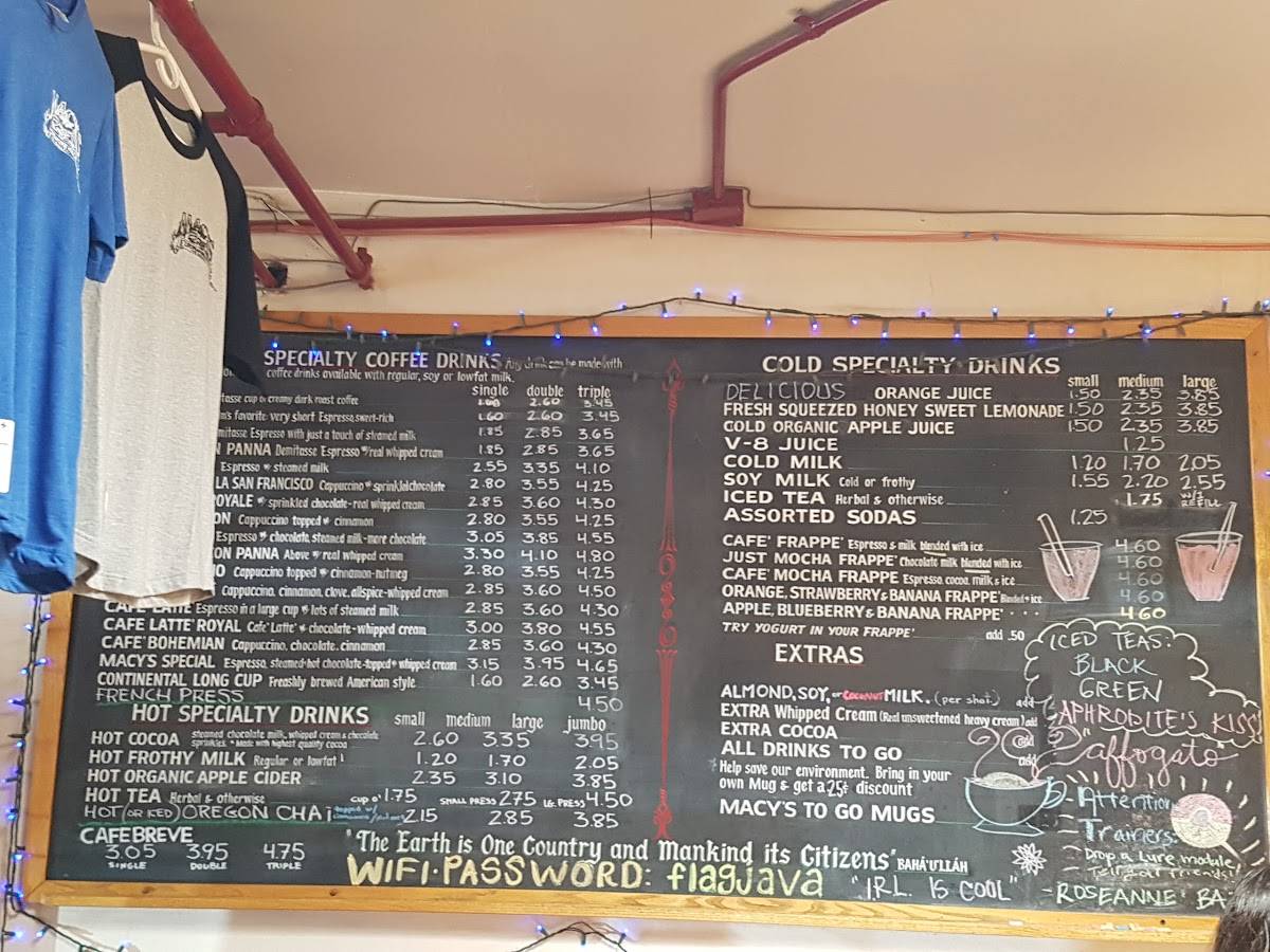 Menu at Macy's European Coffeehouse & Bakery, Flagstaff