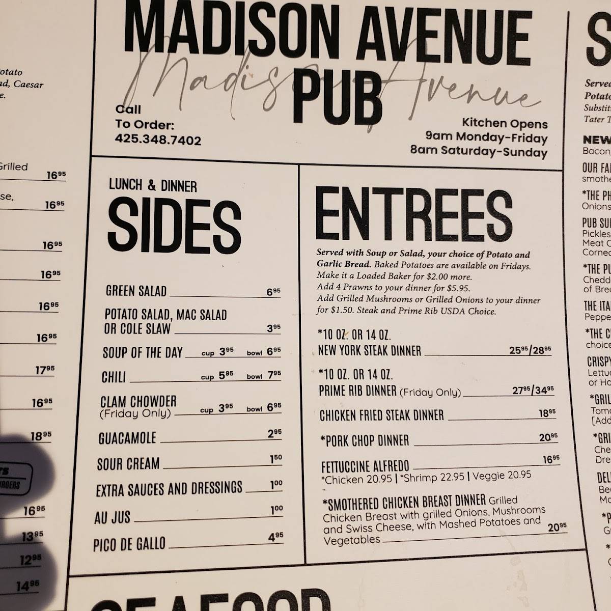 Menu at Madison Avenue Pub, Everett