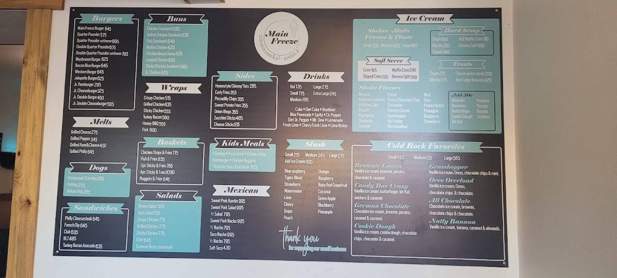 Menu at Main Freeze fast food, Gunnison