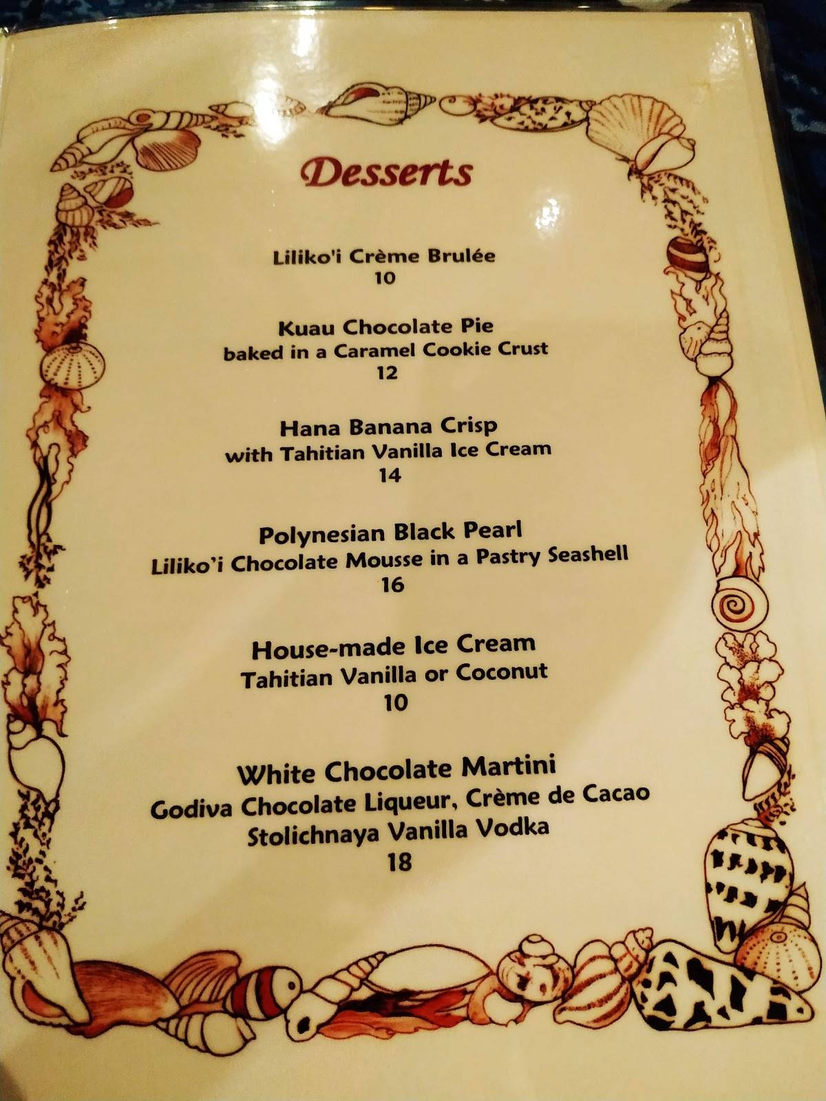 Menu at Mama's Fish House restaurant, Paia