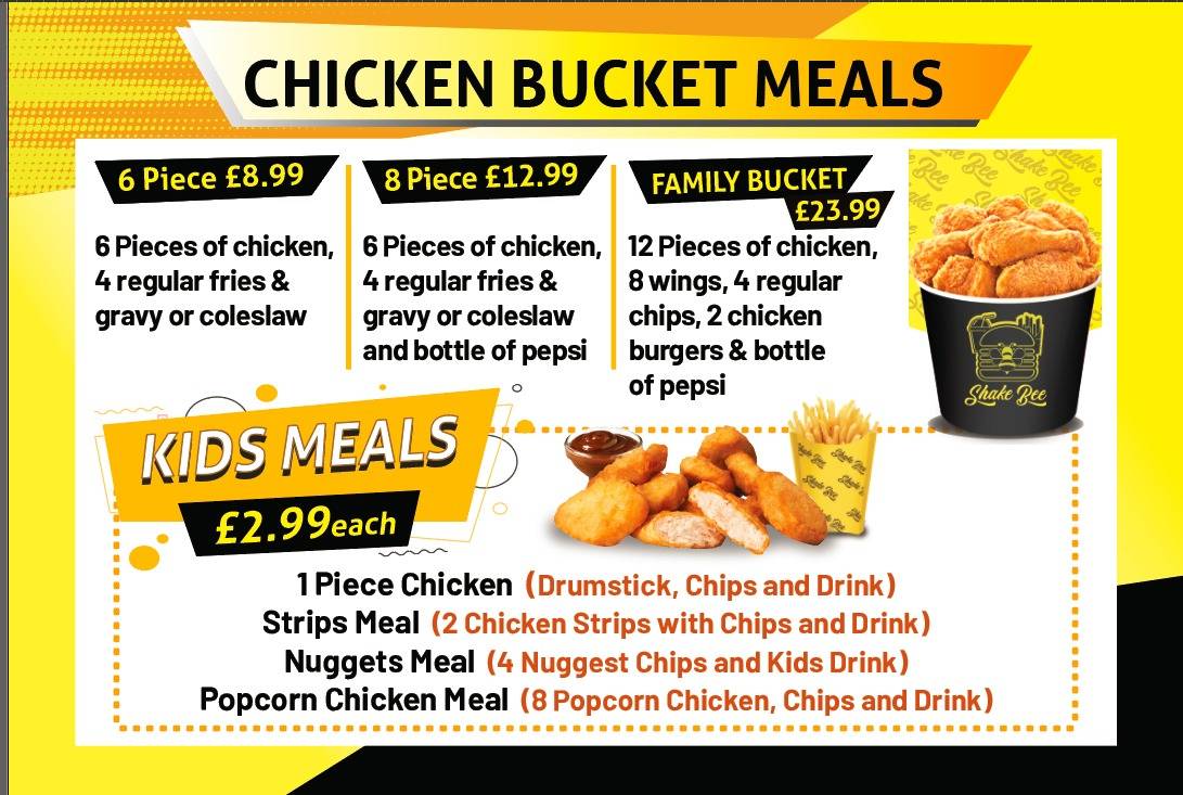 Menu at Shake Bee restaurant, Manchester