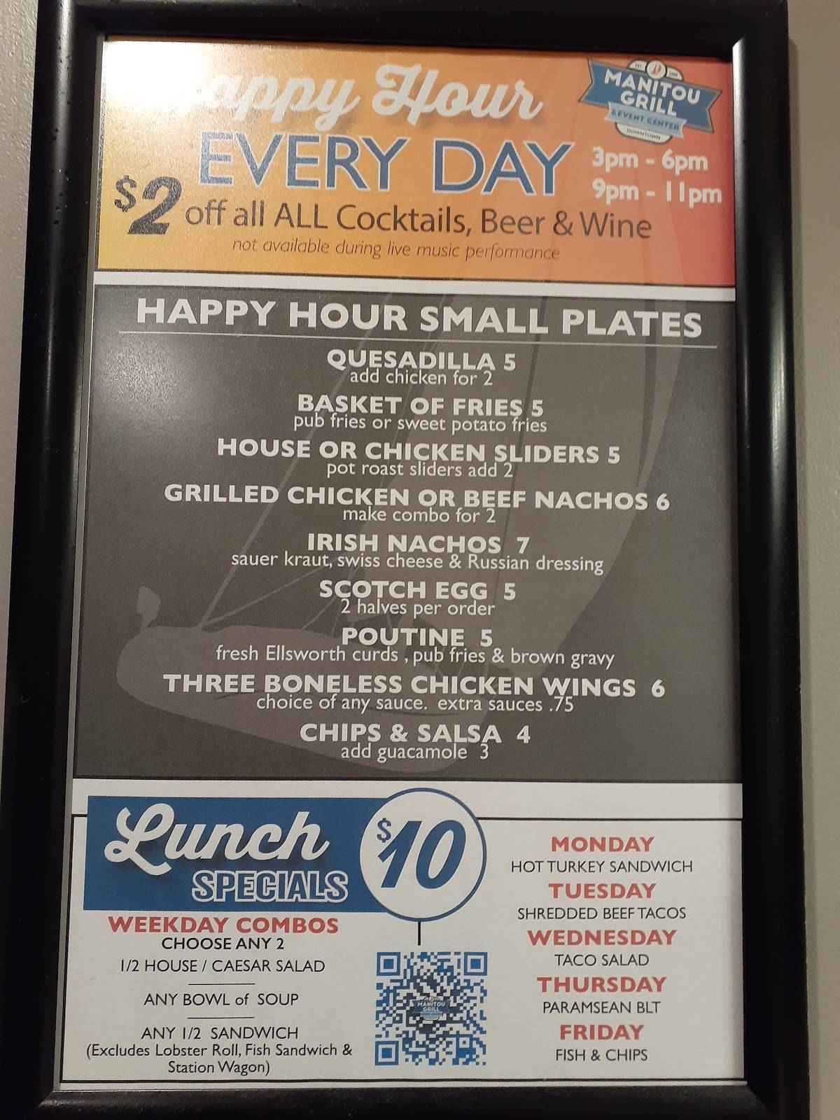 Menu at Manitou Bar & Kitchen, White Bear Lake