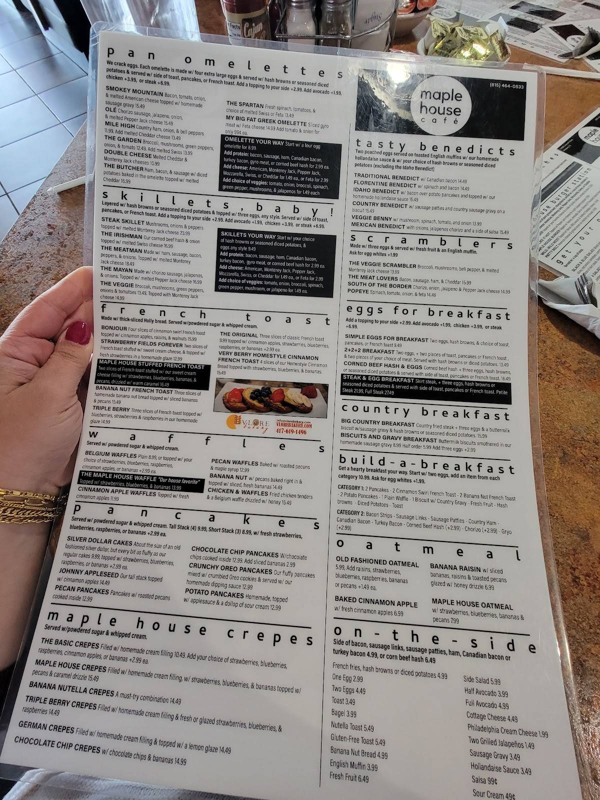 Menu at Maple House Cafe, Mokena