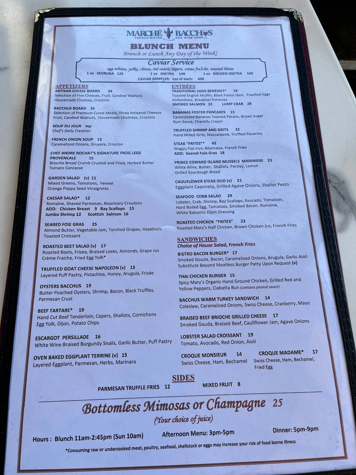 Menu at Marché Bacchus pub & bar, Las Vegas