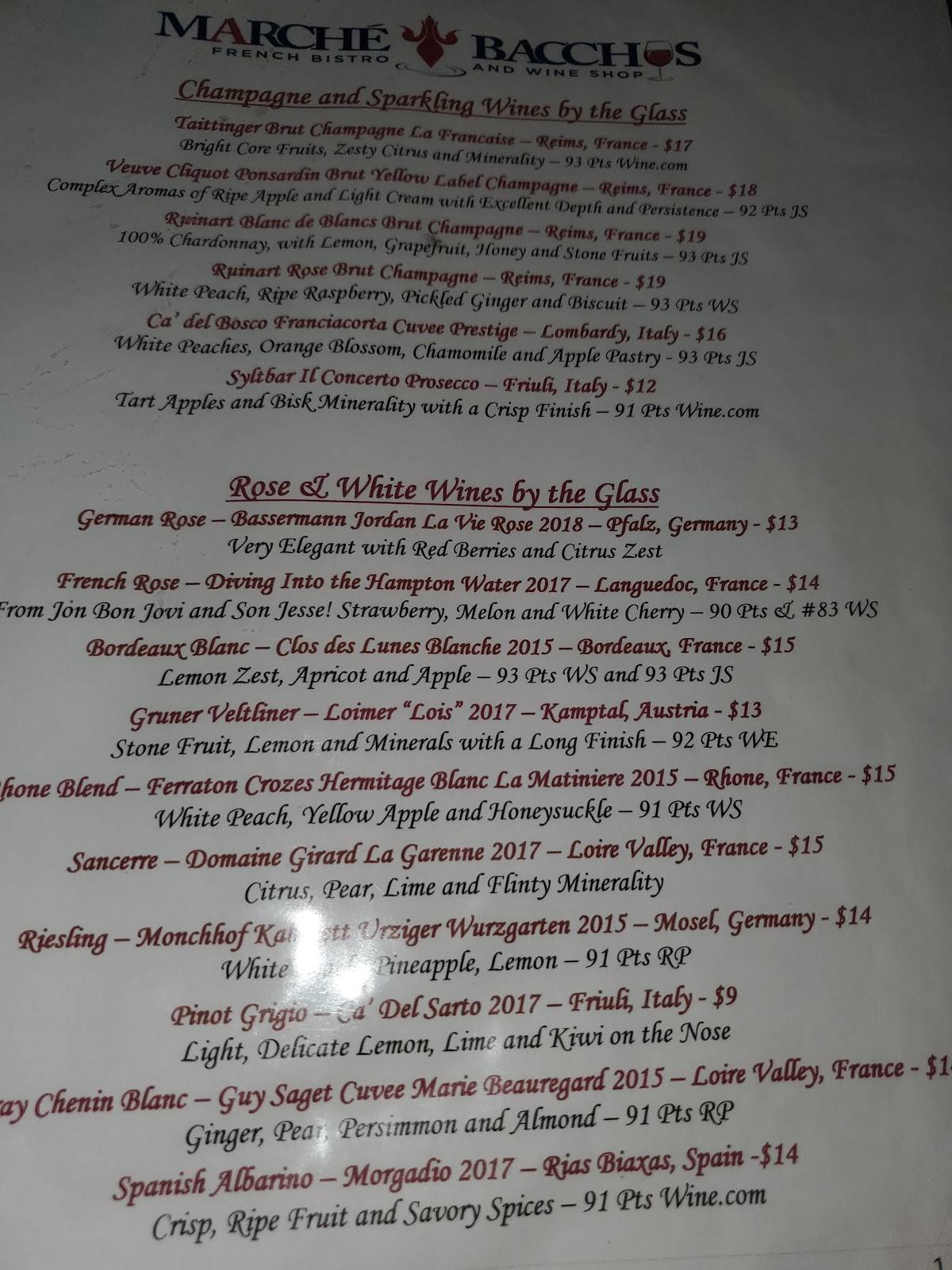 Menu at Marché Bacchus pub & bar, Las Vegas
