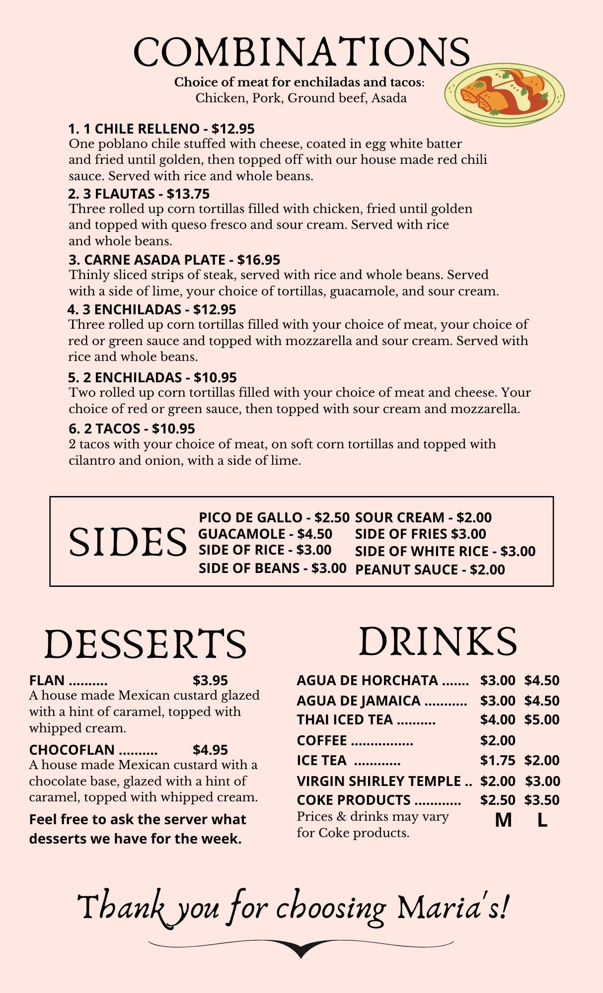 Menu at Maria's Authentic Mexican Restaurant, North Bend