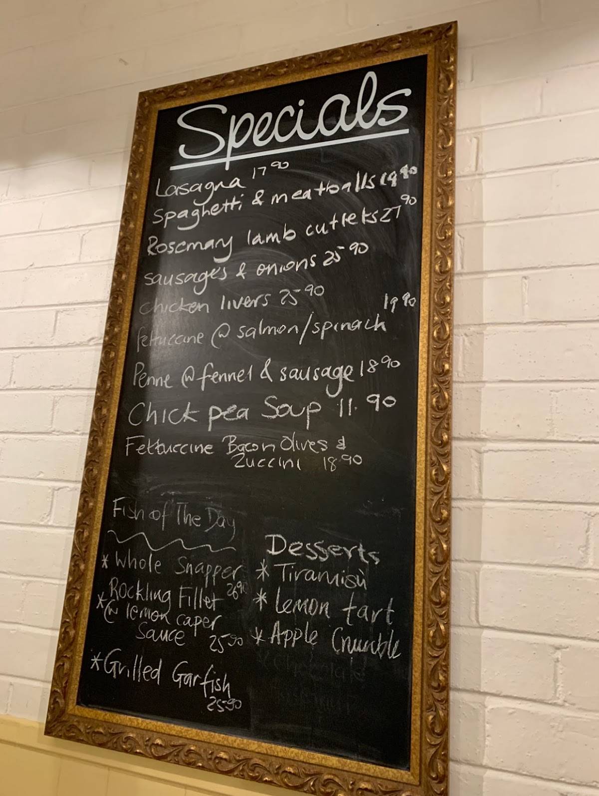 Menu at Maria's Trattoria restaurant, North Melbourne