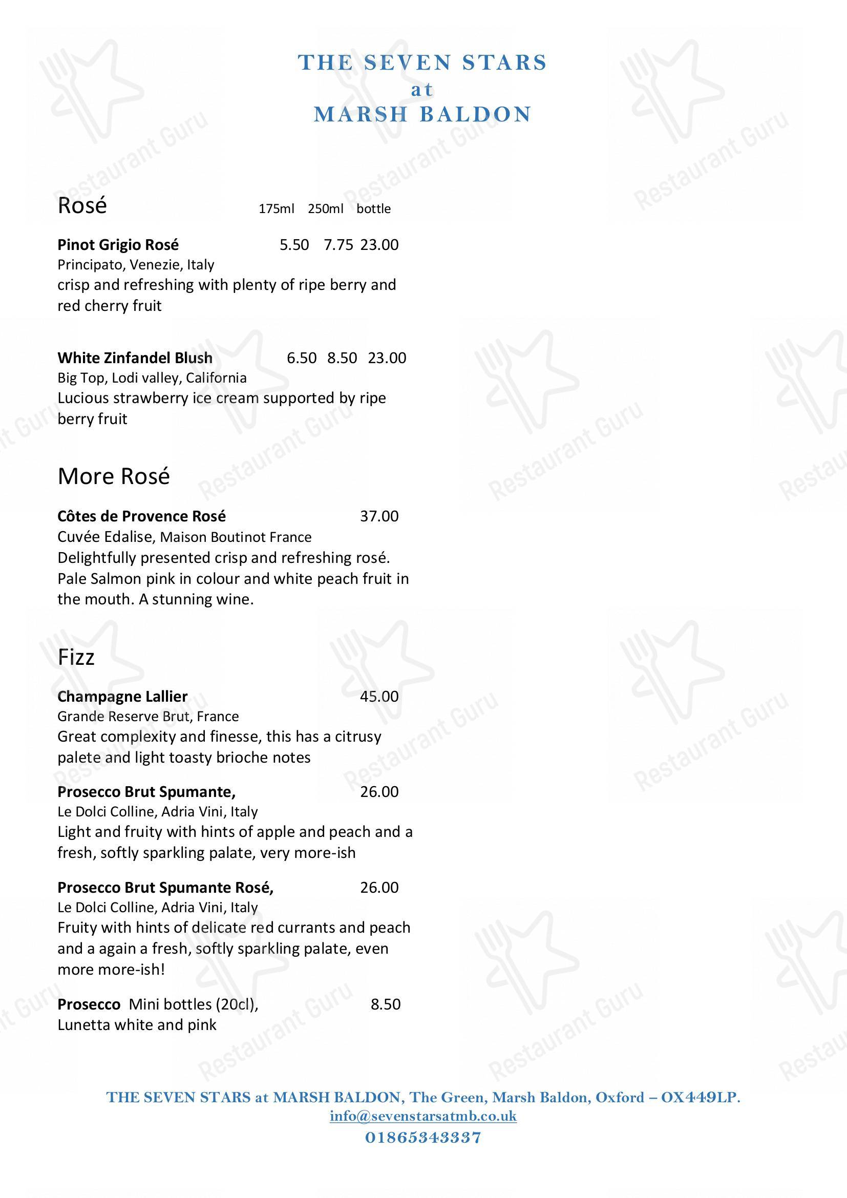Menu at The Seven Stars at Marsh Baldon pub & bar, Oxford