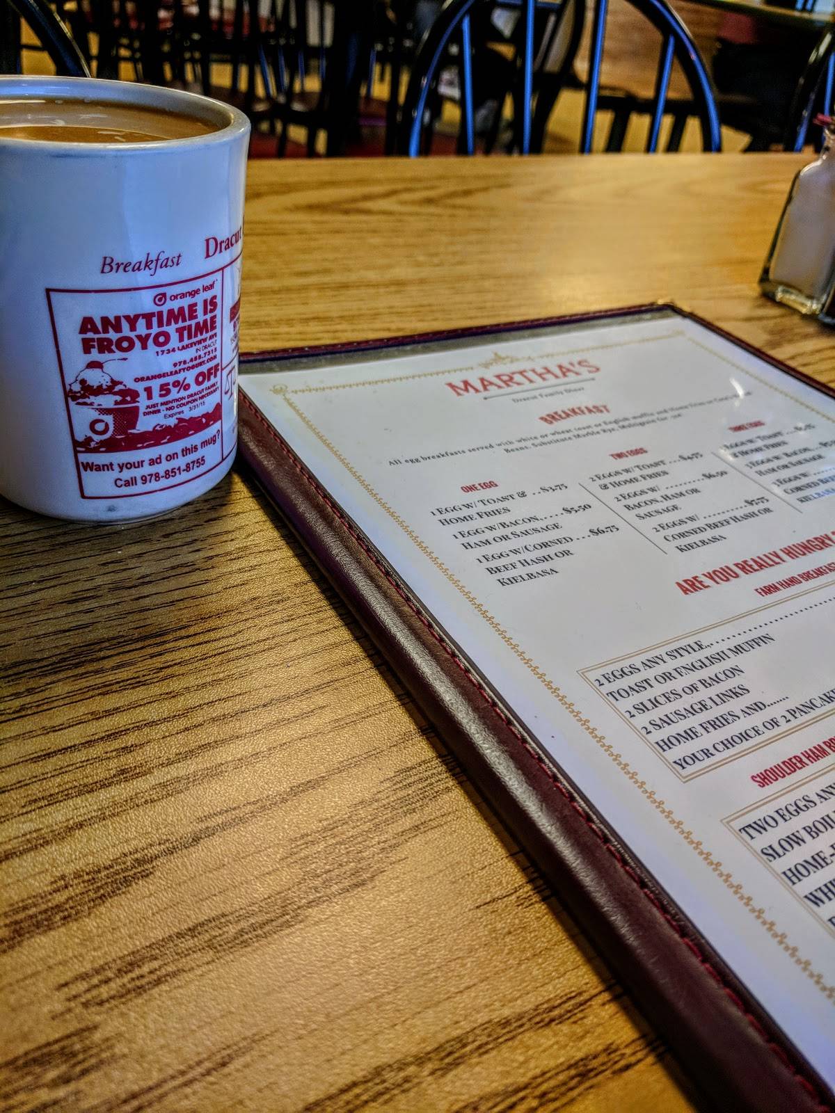 Menu at Martha's Diner restaurant, Dracut
