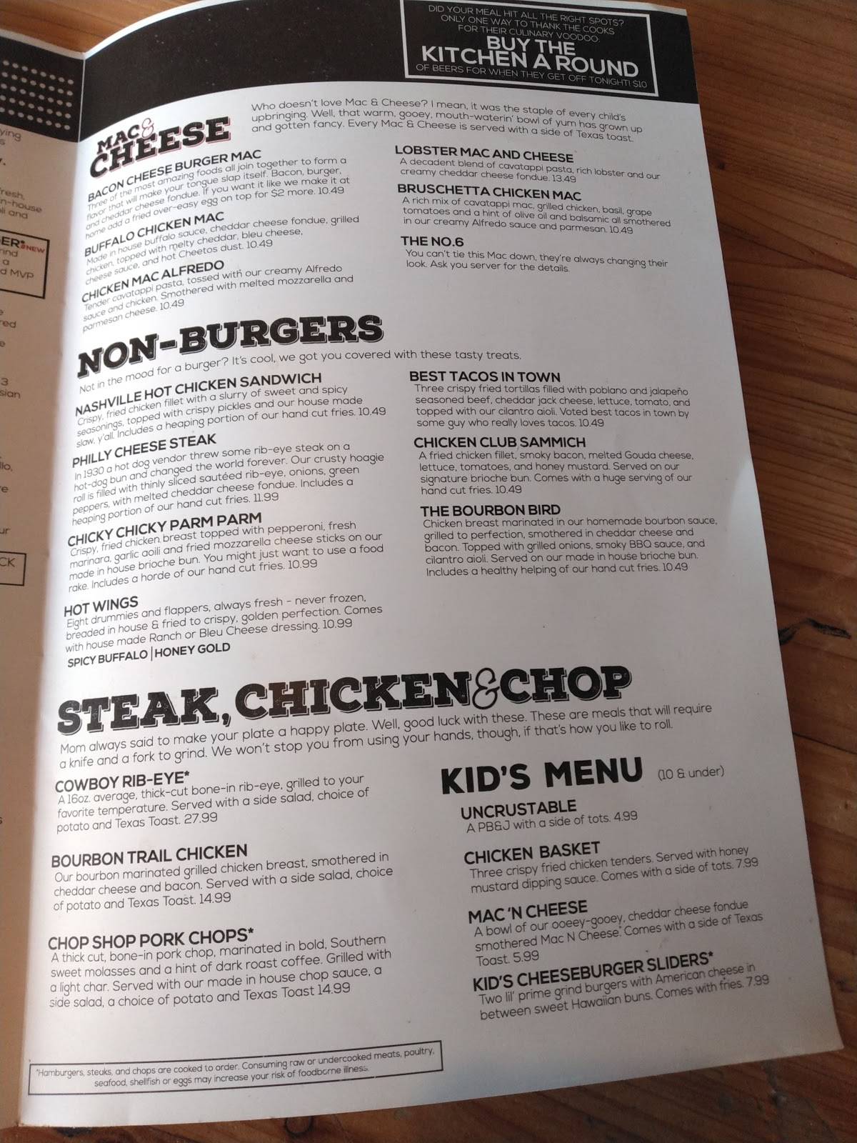 Menu at The Grind restaurant, Martin