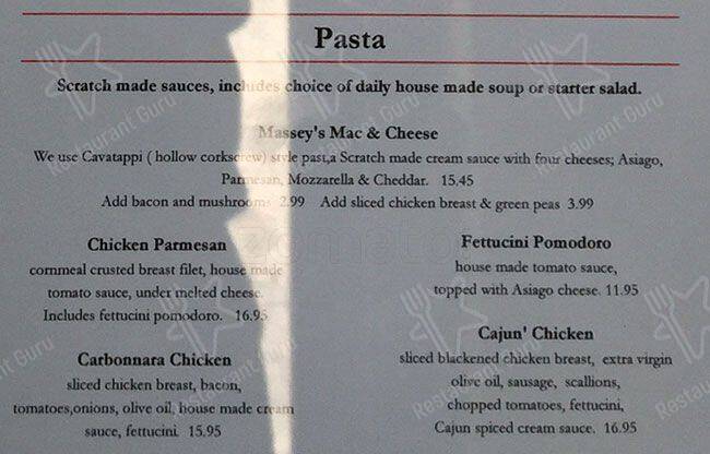 Menu at Massey's fast food, Pickering