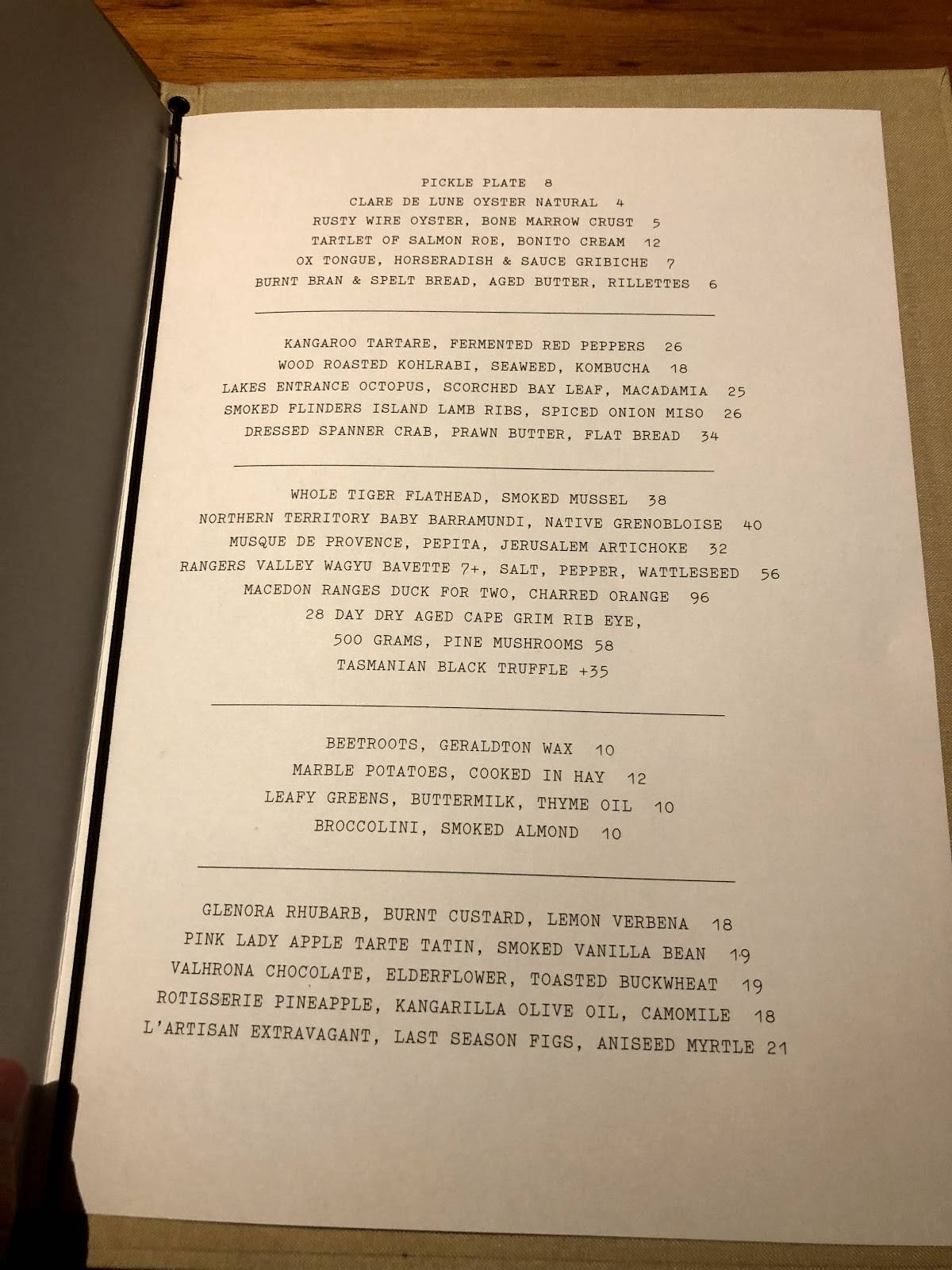 Menu at Matilda 159 Domain restaurant, South Yarra