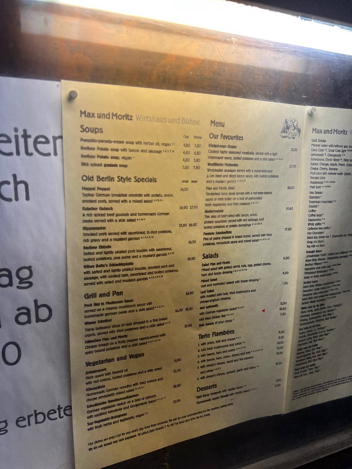Speisekarte von Wirtshaus Max und Moritz restaurant, Berlin ...