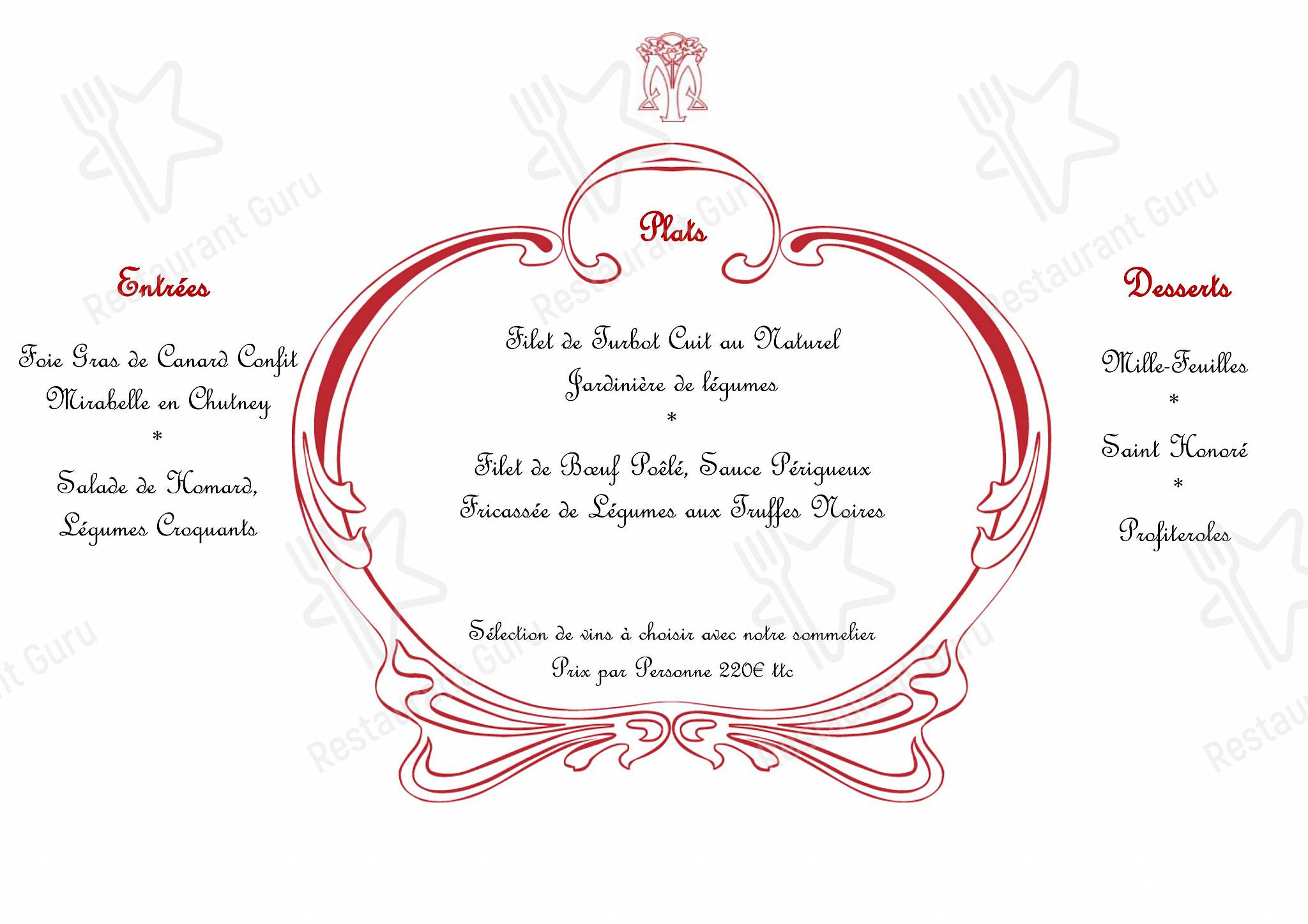 Menu at Maxim's de Paris restaurant, Paris, 3 Royale Street