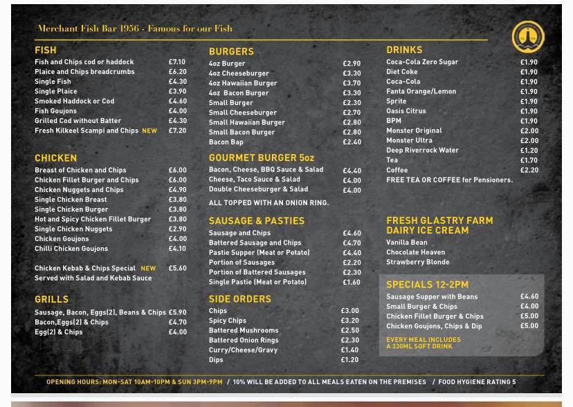 Menu at Merchant Fish & Chip Shop Ballymena fast food, Ballymena