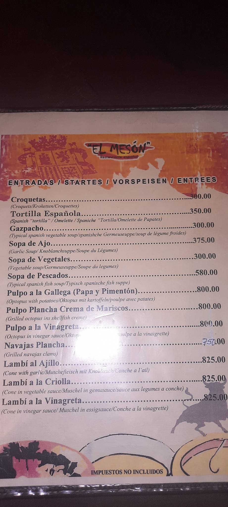 Menu at Meson Spanish Restaurant, Juan Dolio