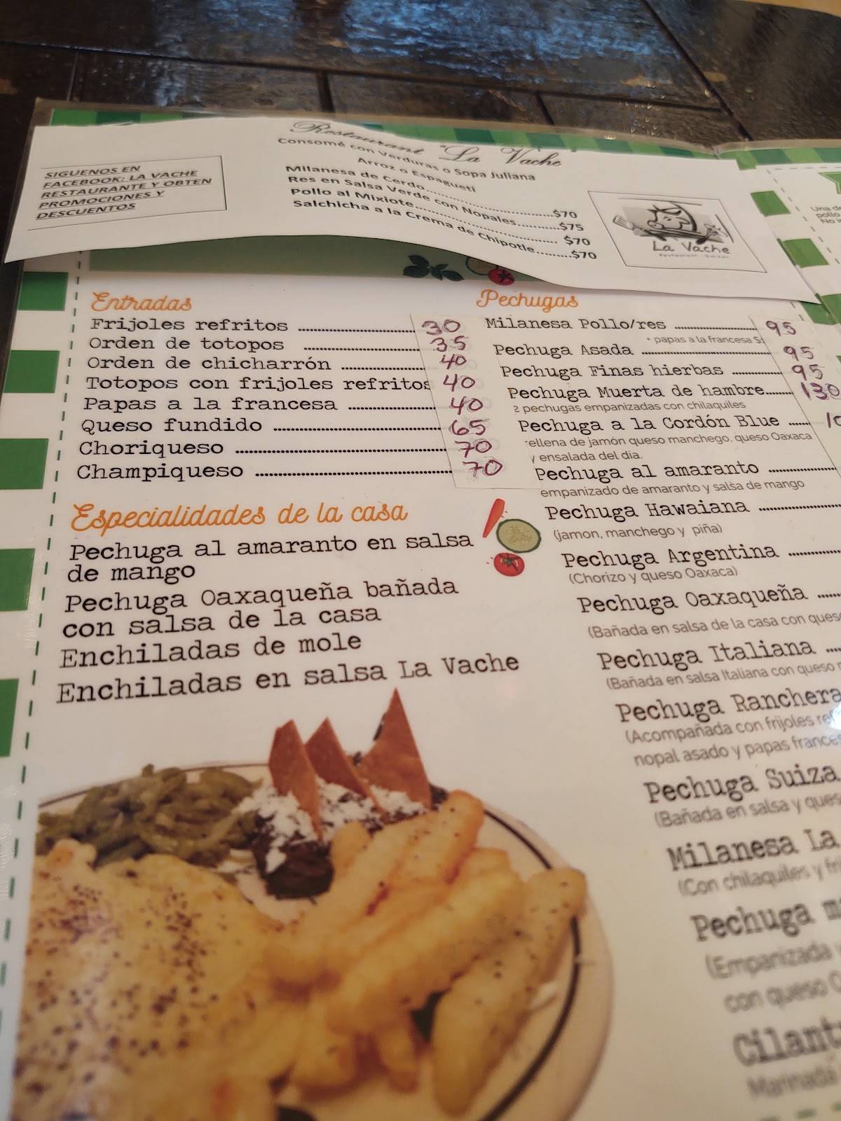 Carta del restaurante La Vache, Ciudad del México, Av. Wilfrido Massieu 394