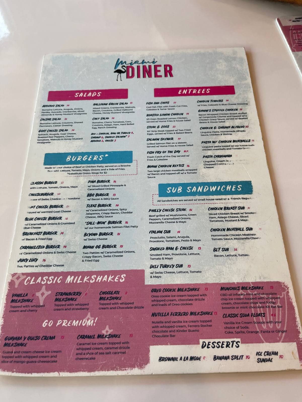 Menu at Miami Diner restaurant, Miami Beach, 919 Alton Rd