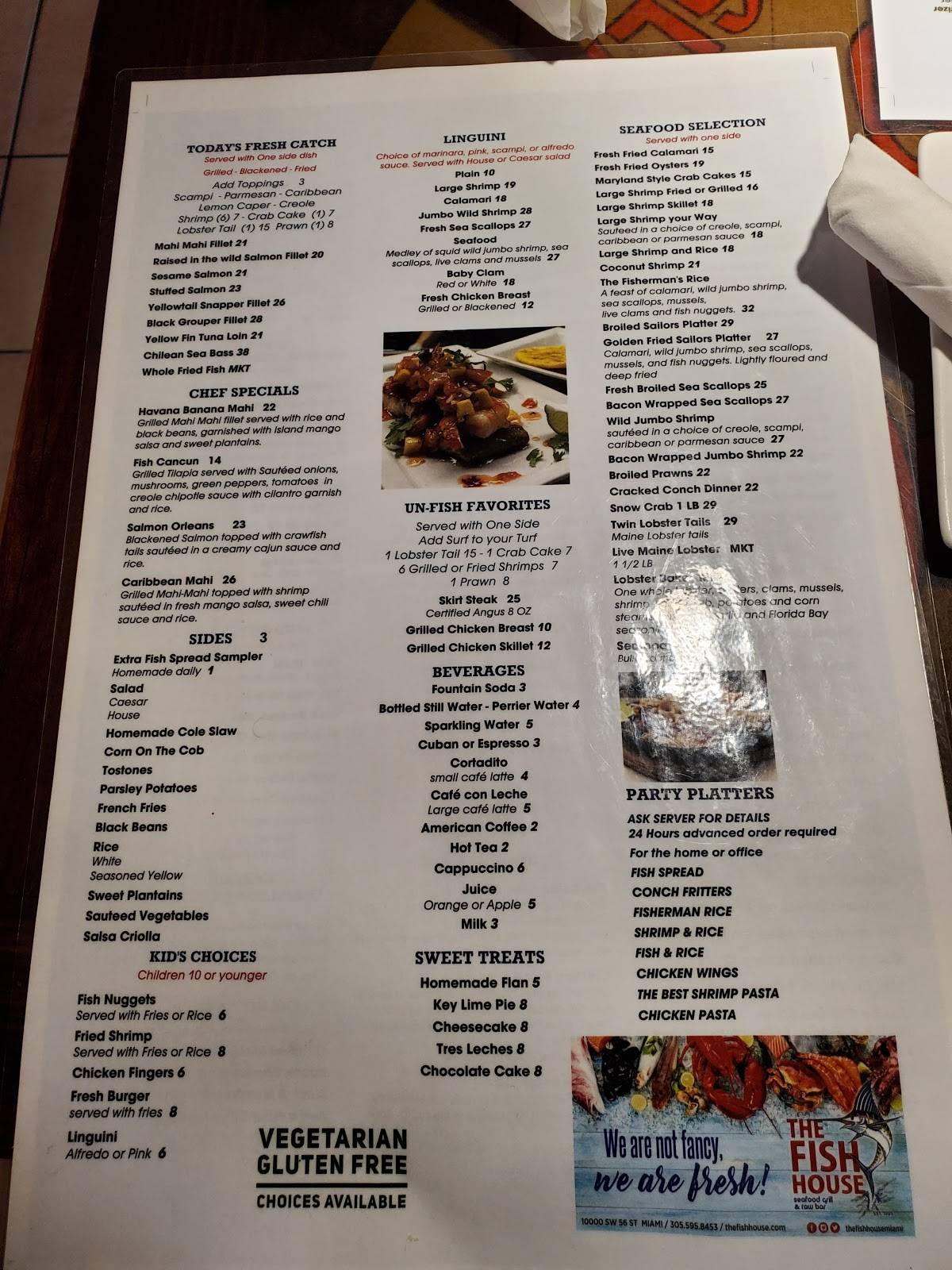 Menu at The Fish House restaurant, Miami, SW 56th St