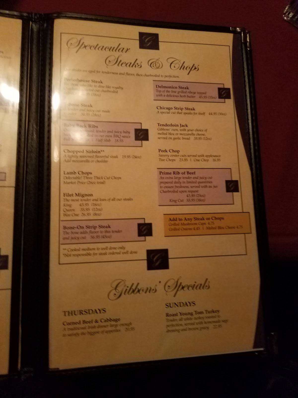 Menu at Jack Gibbons Gardens steakhouse, Oak Forest