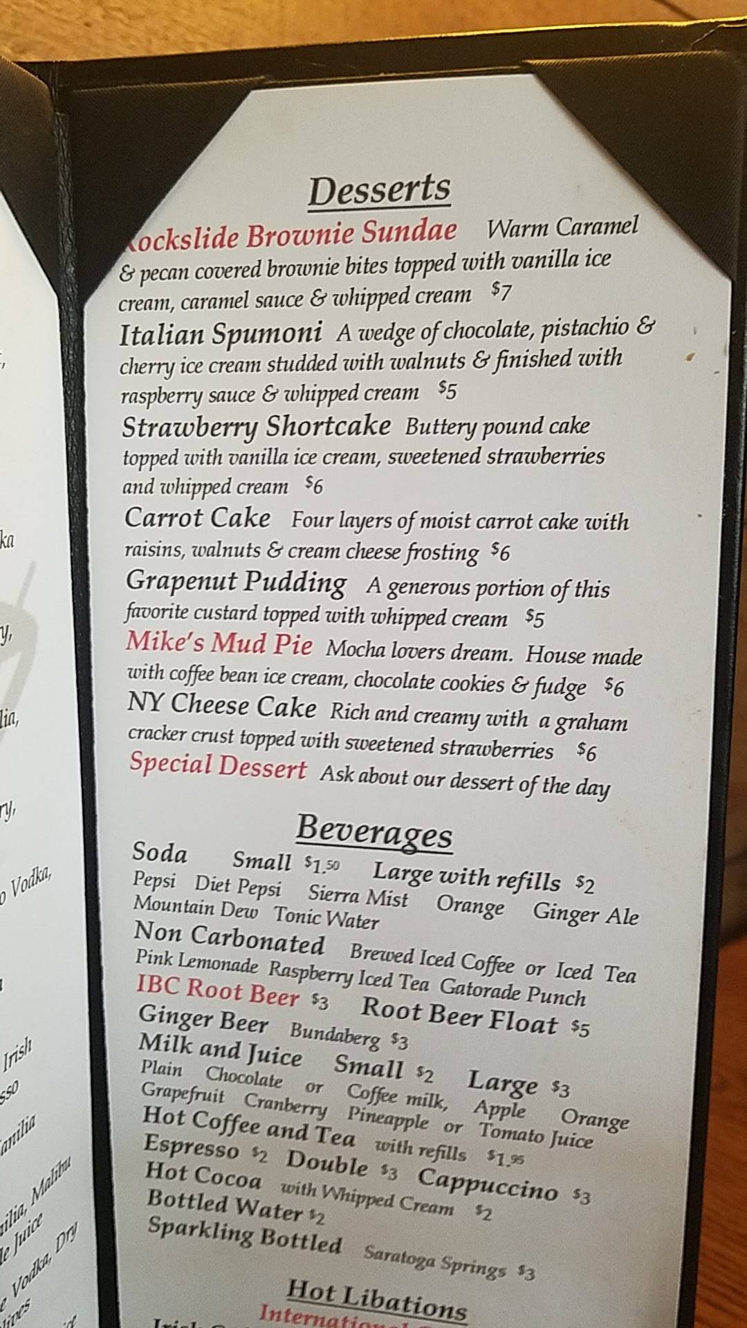 Menu at Mike's Restaurant, Fairhaven