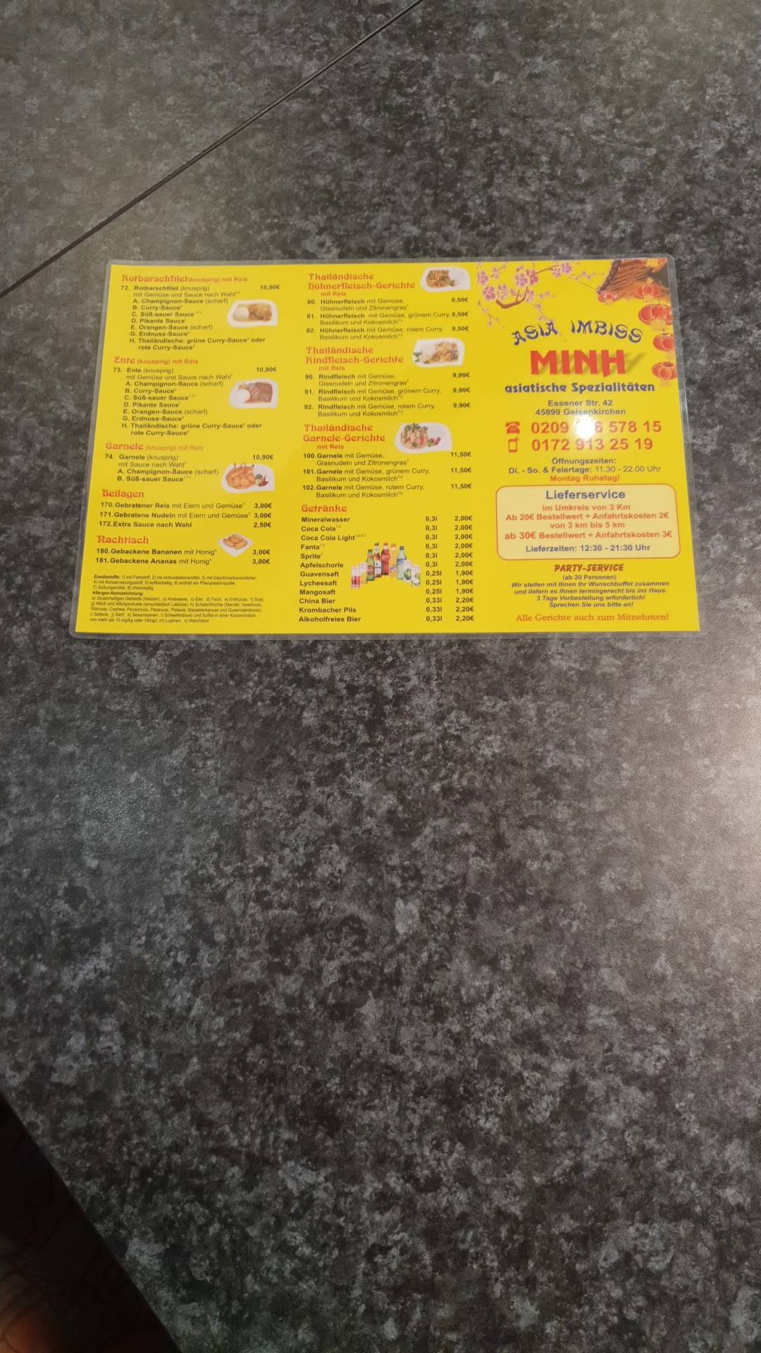 Speisekarte von Minh Asia Imbiss restaurant, Gelsenkirchen