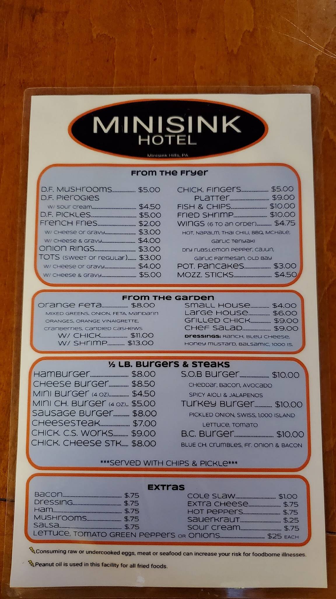Menu at Minisink Hotel pub & bar, Minisink Hills