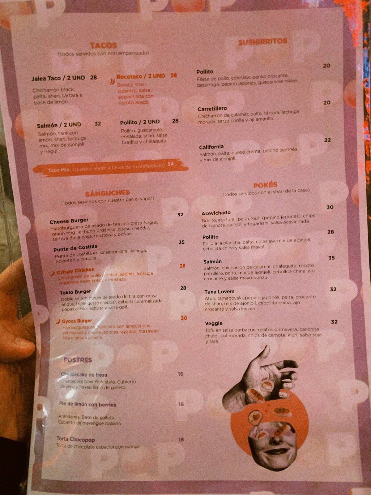 Carta del restaurante Sushi POP Perú, Miraflores, Ca. Manuel Bonilla 112