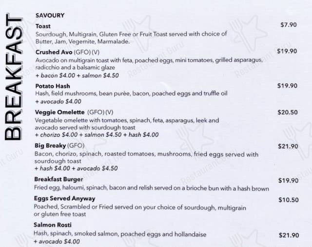 Menu at Mister and Miss cafe, Mont Albert