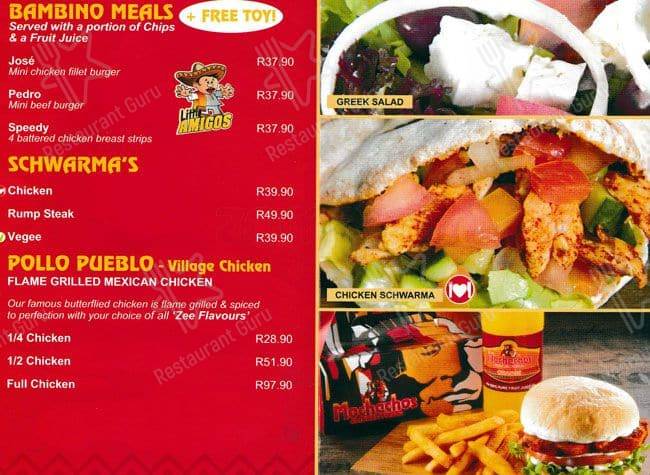 Menu at Mochachos restaurant, Cape Town, Eikestad Mall