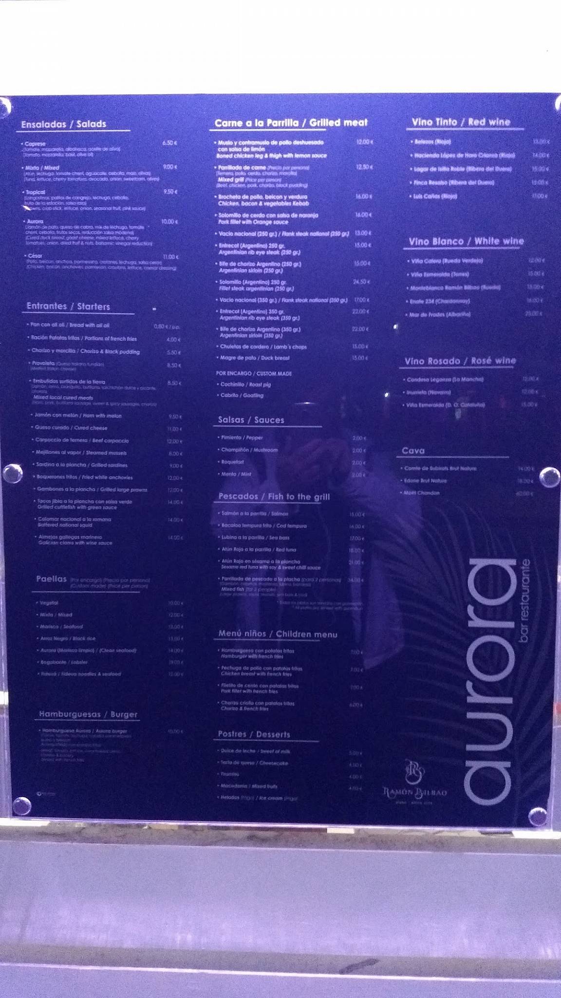 Menu at Aurora Restaurante, Vista de los Ángeles-Rumina