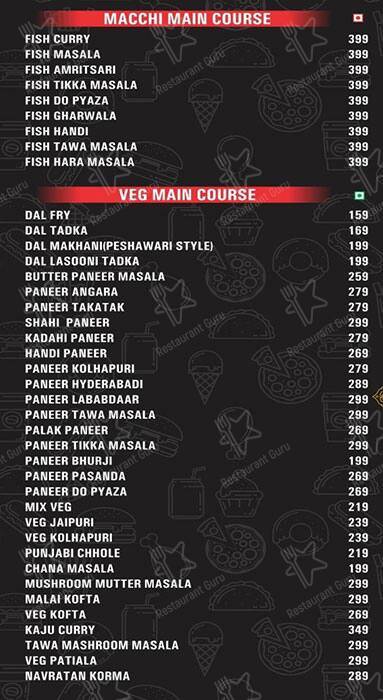 Menu at Moksh Club, Bhopal