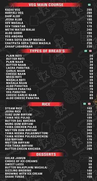 Menu at Moksh Club, Bhopal