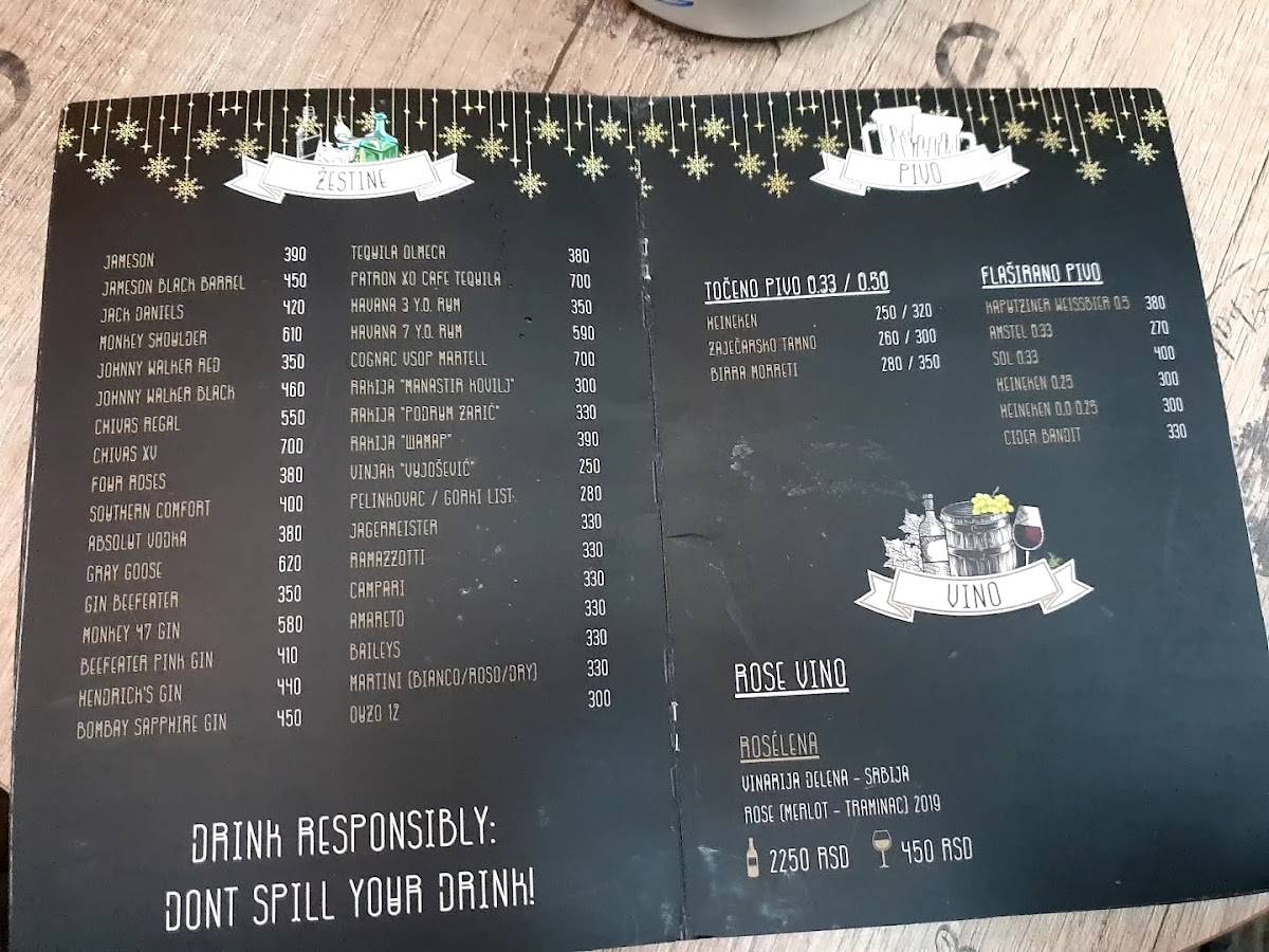 Menu at Monkey Bar Belgrade, Belgrade