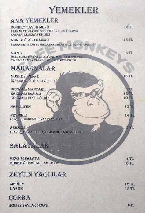 Menu at Monkeys Cafe, Istanbul